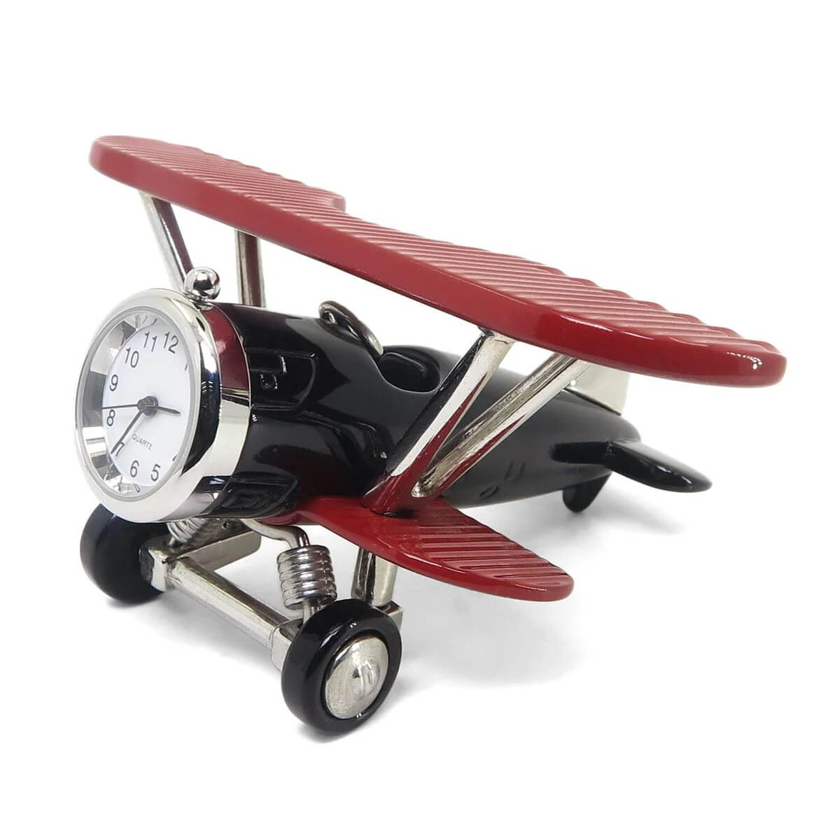 Biplane Airplane Clock - Black with Red Wings - MyPilotStore.com