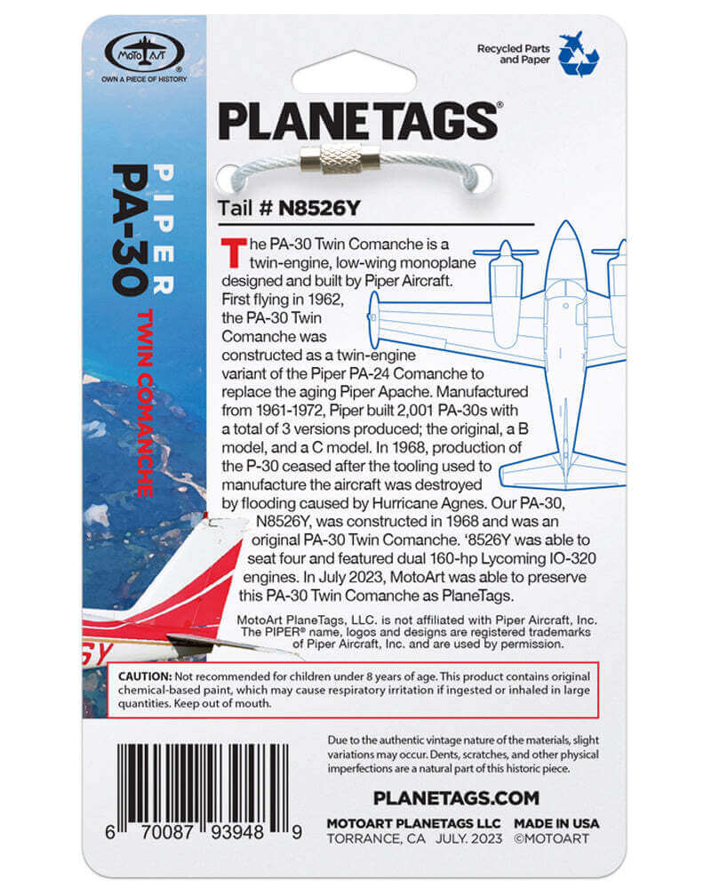 Genuine 1968 Piper PA-30 Twin Comanche PlaneTag Tail # N8526Y ...