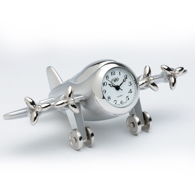 Brushed Chrome 4 Propeller Airplane Clock - MyPilotStore.com