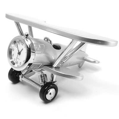 Brushed Chrome Biplane Airplane Clock - MyPilotStore.com